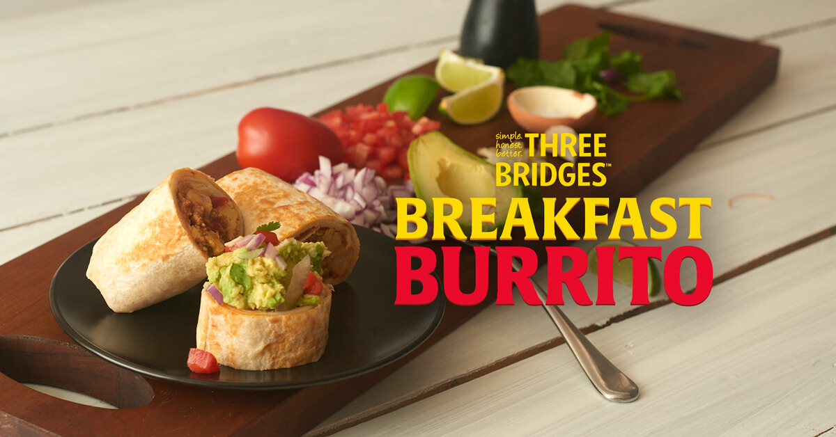 Three Bridges Breakfast Burritos - enjoyment uncompromised.