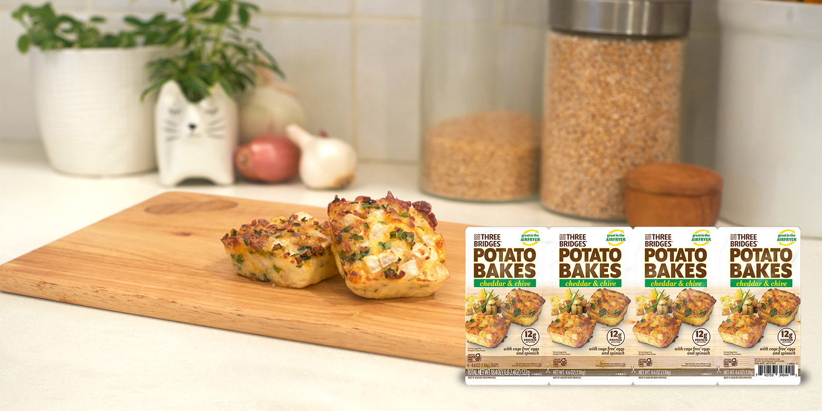 Three Bridges Uncured Bacon & Cheese Potato Bakes, 4-Pack